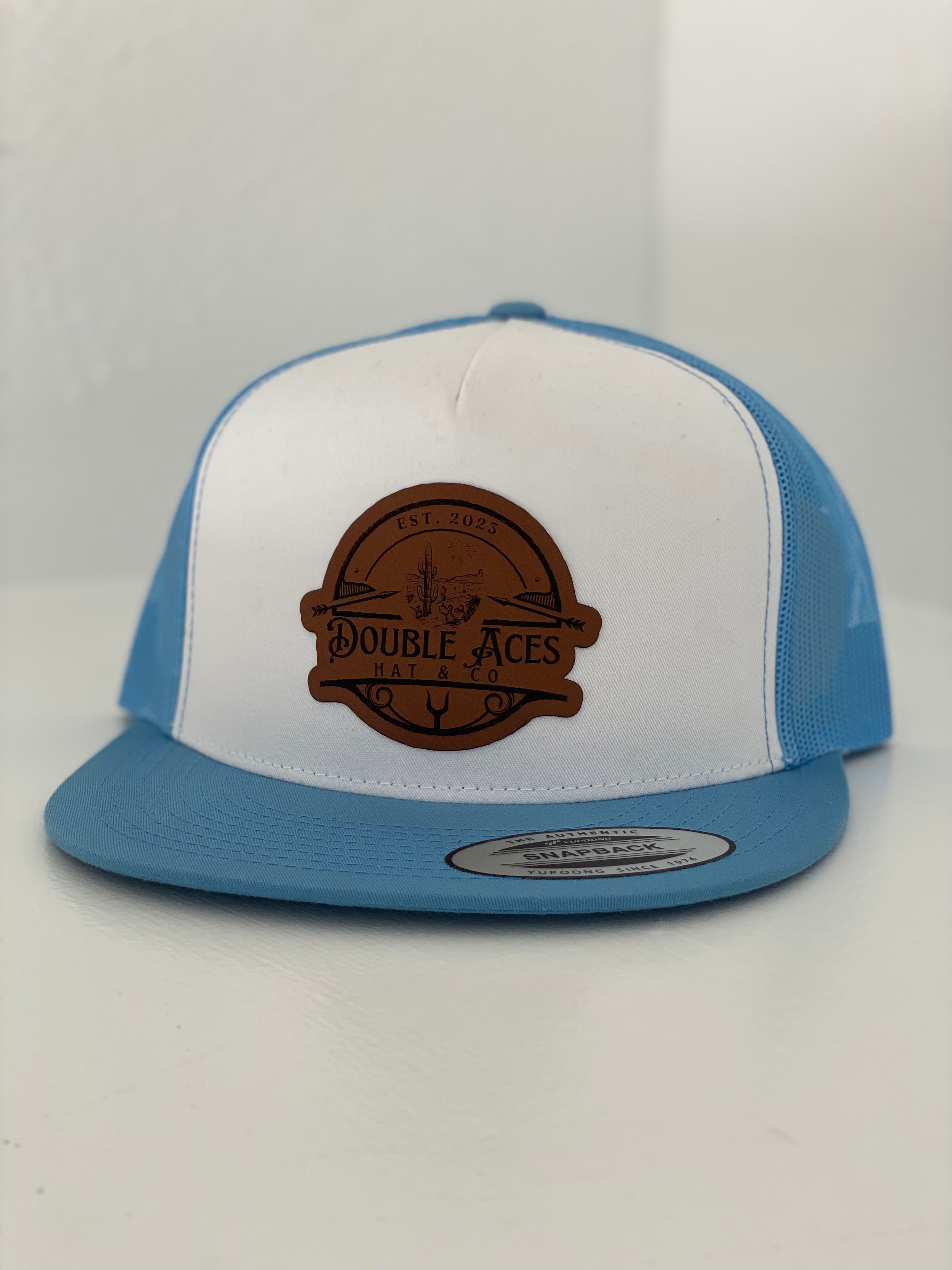 Baby Blue/White OG Leather Patch Trucker – Double Aces Hat&Co