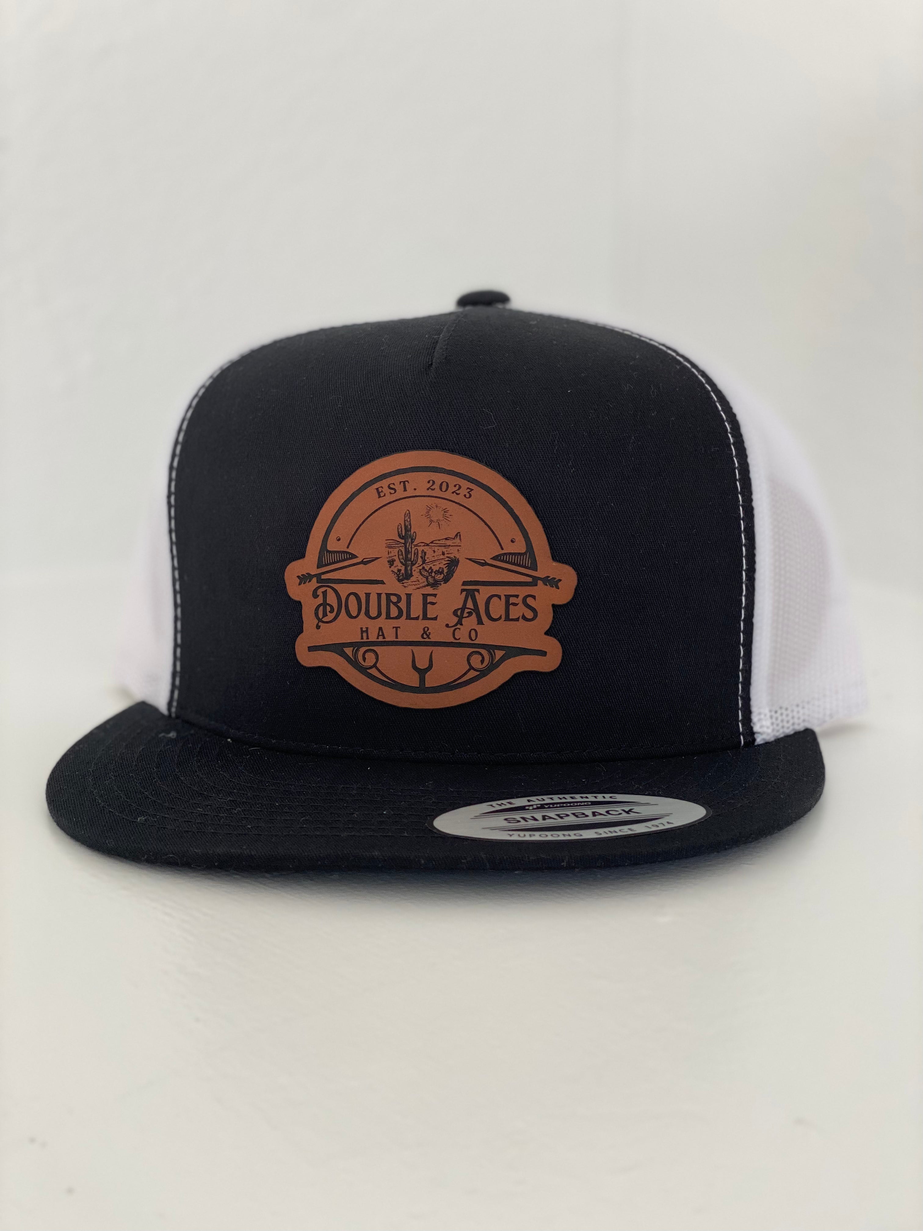 Black/White OG Leather Patch Trucker – Double Aces Hat&Co